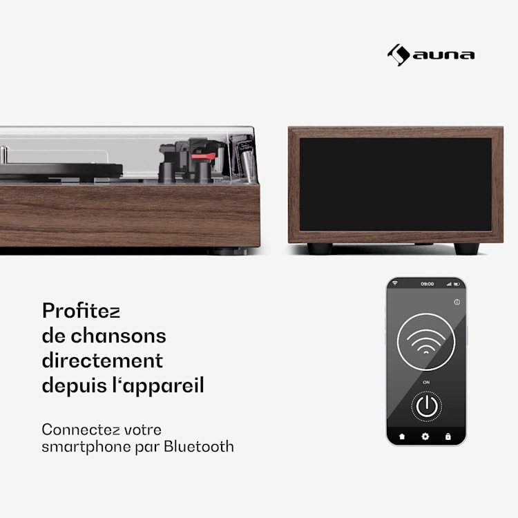 TT-Play 2x10 W Platine vinyle 3 vitesses Bluetooth Bois Sombre