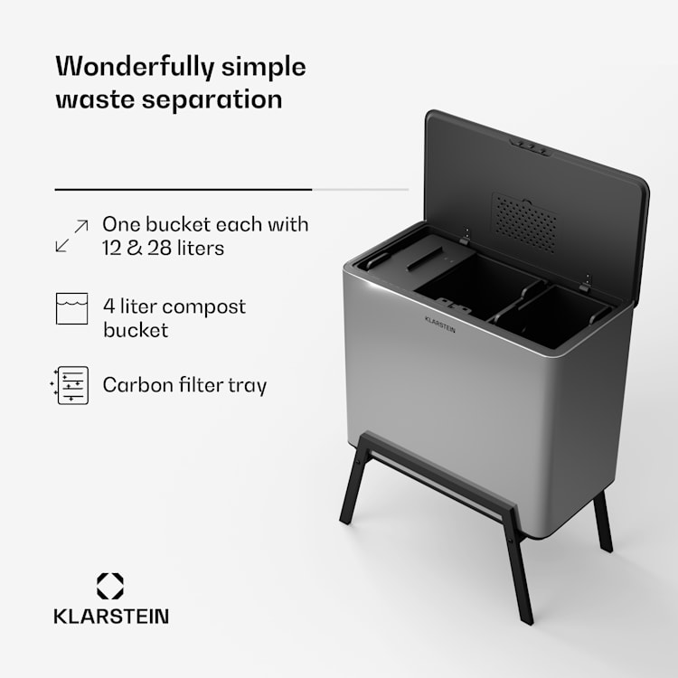 Klarstein Yuma | waste bin | 40 L | stainless steel 40 Ltr | Stainless ...