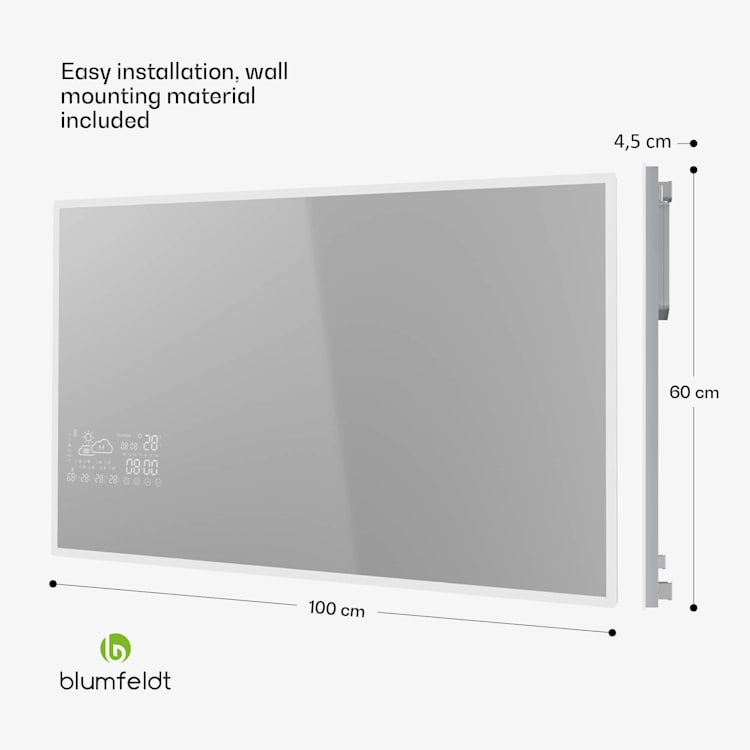 Blumfeldt radiateur infrarouge | Smart Mirror | 500 W 100 x 60 cm | Noir
