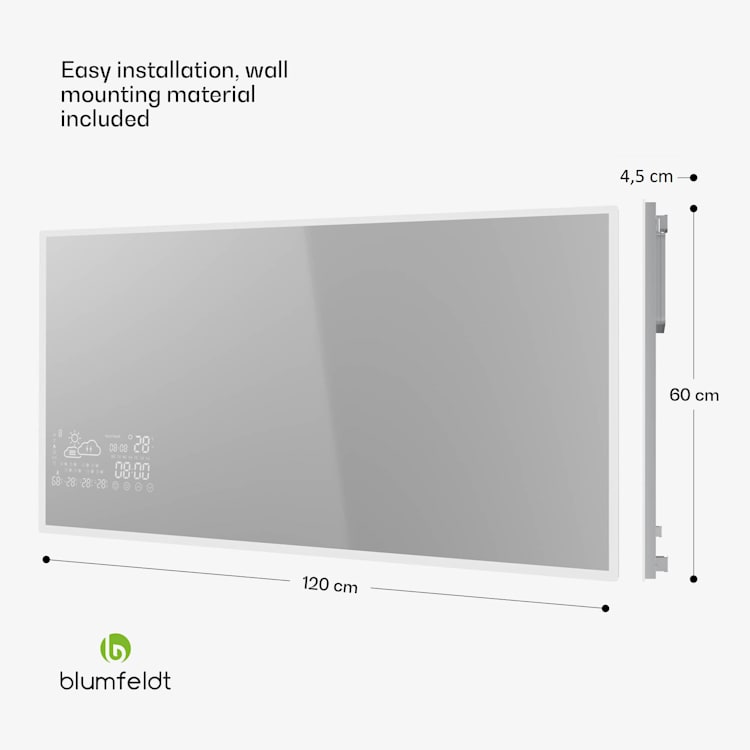 Blumfeldt Infrarot-Heizer | Smart Mirror | 600 W 120 x 60 cm | Schwarz