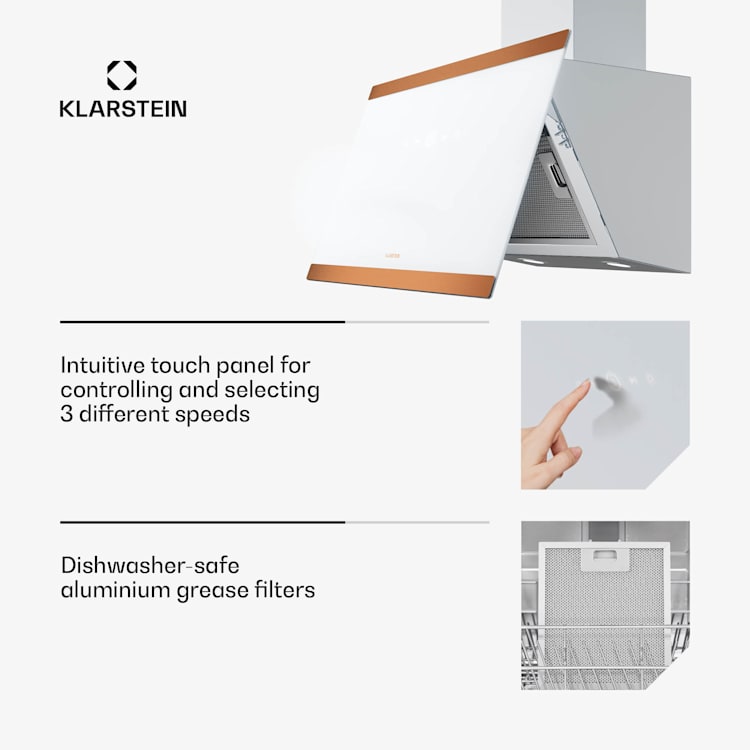 Klarstein FlashLine 60 extractor hood | A++ | white and copper 60 cm ...