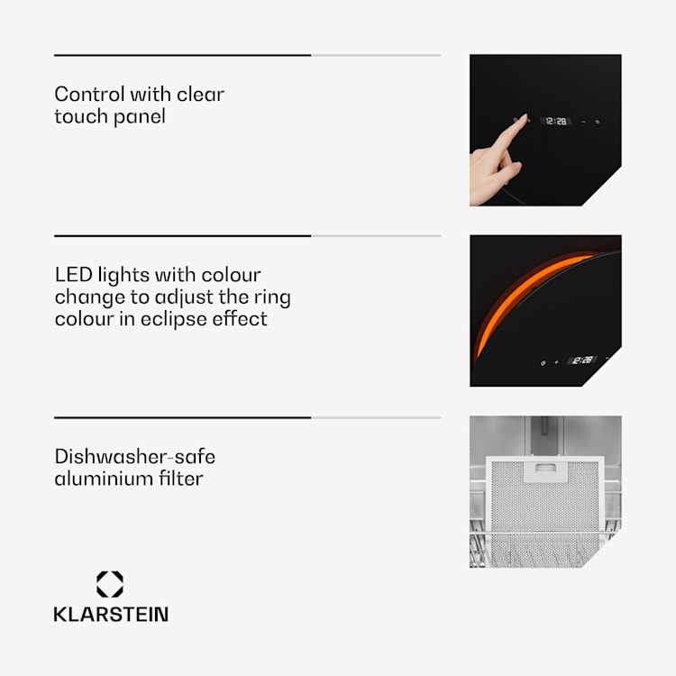 Klarstein Total Eclipse extractor bonnet | LED | Touch | exhaust air ...