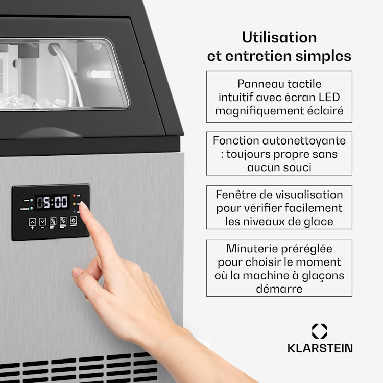 Machine à glaçons industrielle Glacial 45 kg avec écran LED et fenêtre ...