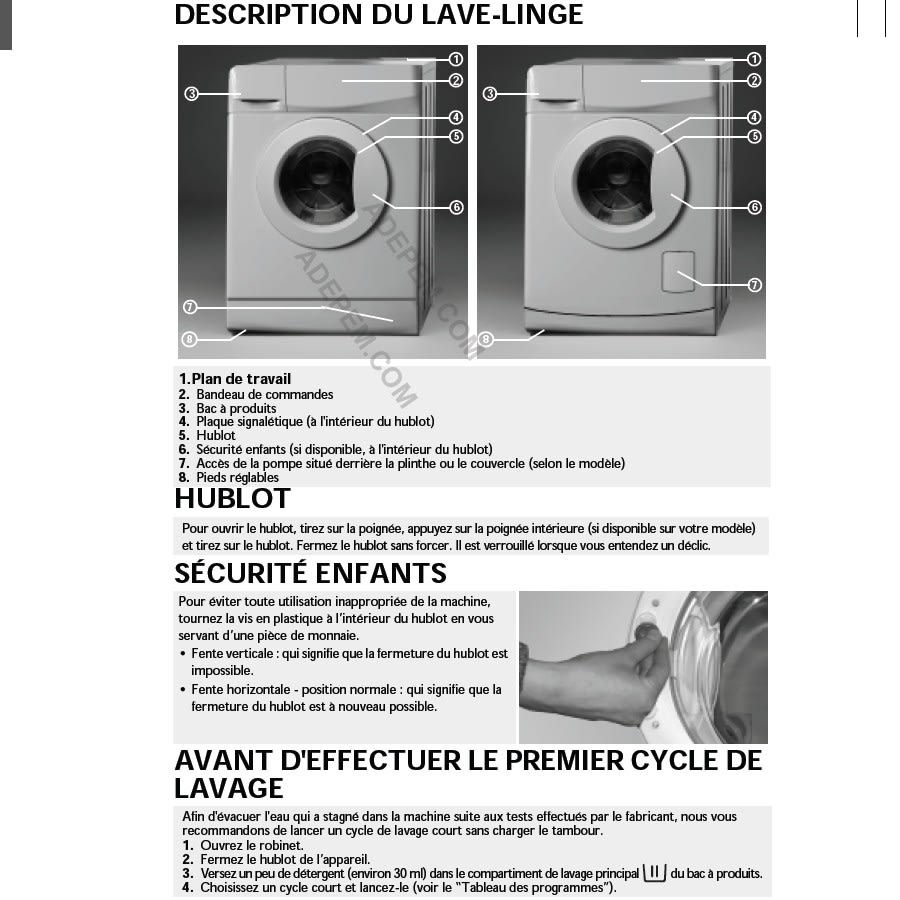 Manuel d'utilisation a telecharger pour Lave-linge Whirlpool ...
