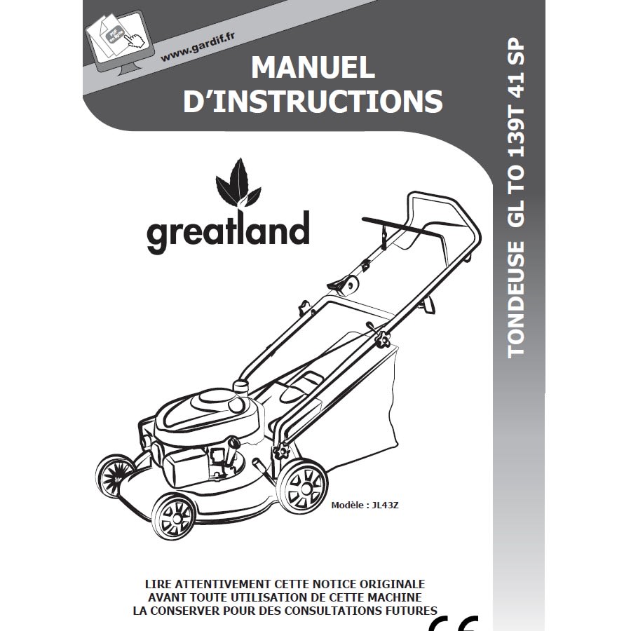 Manuel d'utilisation a telecharger pour Tondeuse a gazon Greatland ...