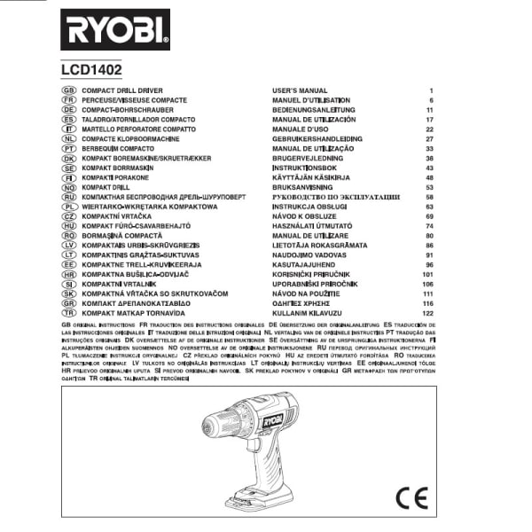 Manuel d'utilisation a telecharger pour Perceuse Ryobi - Livraison rapide