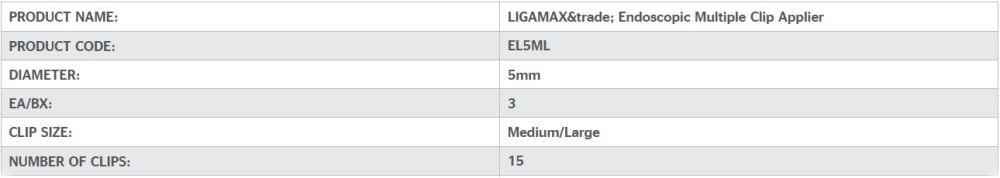 Ethicon EL5ML - LIGAMAX 5MM Endoscopic Multiple Clip Applier Medium ...
