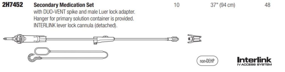 Baxter 2H7452 - SET, SECONDARY, W/DUO-VEN, LL, DETACHD LEVER, 48 EA/CS ...