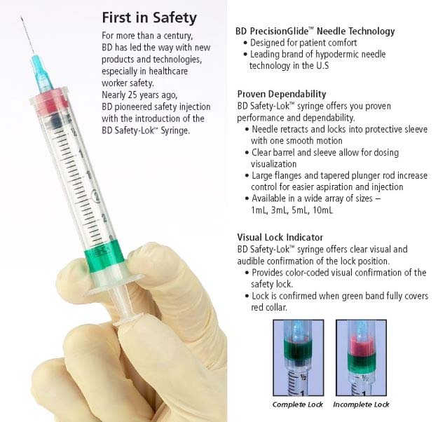 BD 309592 - Syringe with Hypodermic Needle Safety-Lok 3 mL 25 Gauge 5/8 ...