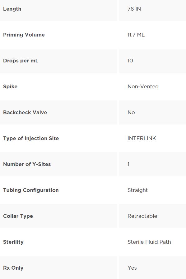 Baxter 2C6401 - IV Solution Set Interlink 10Drp 76" Basic Male LL ...