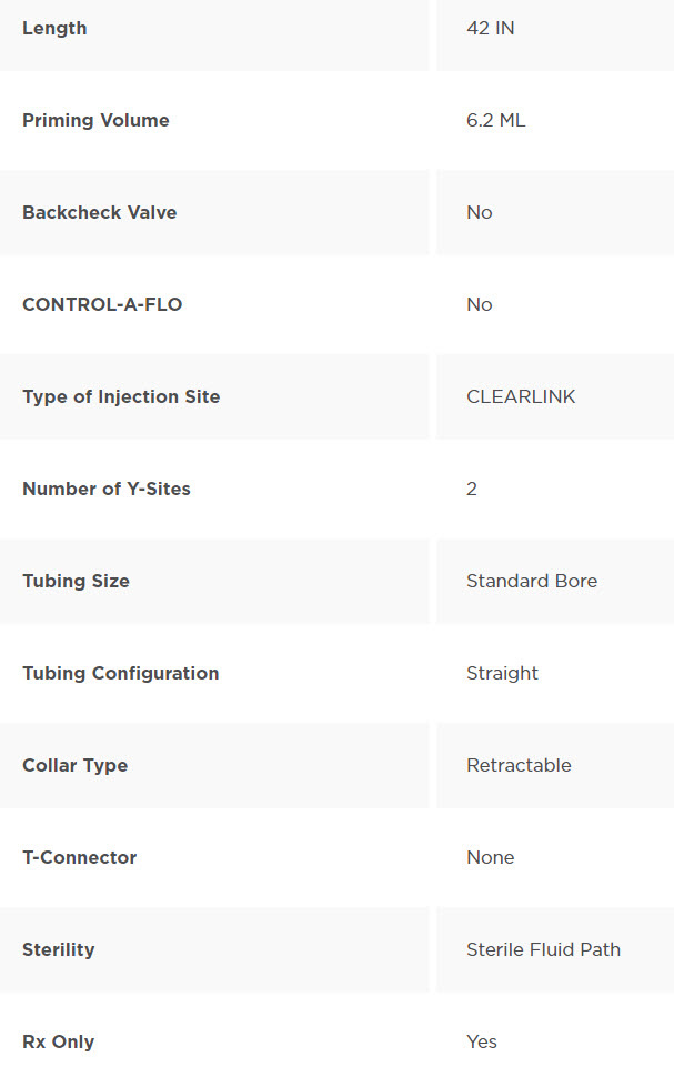 Baxter 2C8612 - Ext Set Male LL 43" 2-Valve 6.3mL Volume 48/Ca - CIA ...