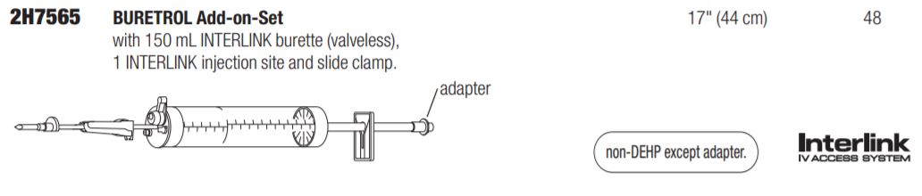 Baxter 2H7565 - Add-On Set Buretrol 17" 150mL Priming Volume Side Clamp ...
