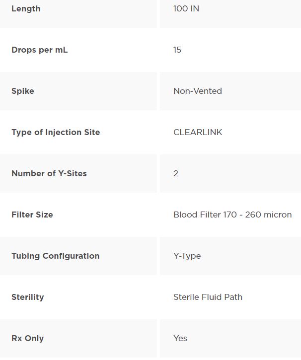 Baxter 4C8714 - SET BLOOD ADMINISTRATION IV Y-TYPE 100INL 170U FILTER ...