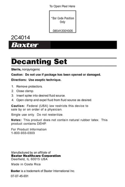 Baxter 2C4014 - Decanting Set 11" Ea, 48 EA/CA - CIA Medical