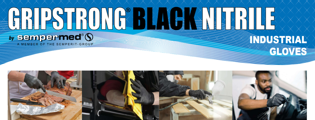 Sempermed GSBNF104 - GripStrong Black Nitrile - Powder-Free, Textured Industrial Gloves, Large ...