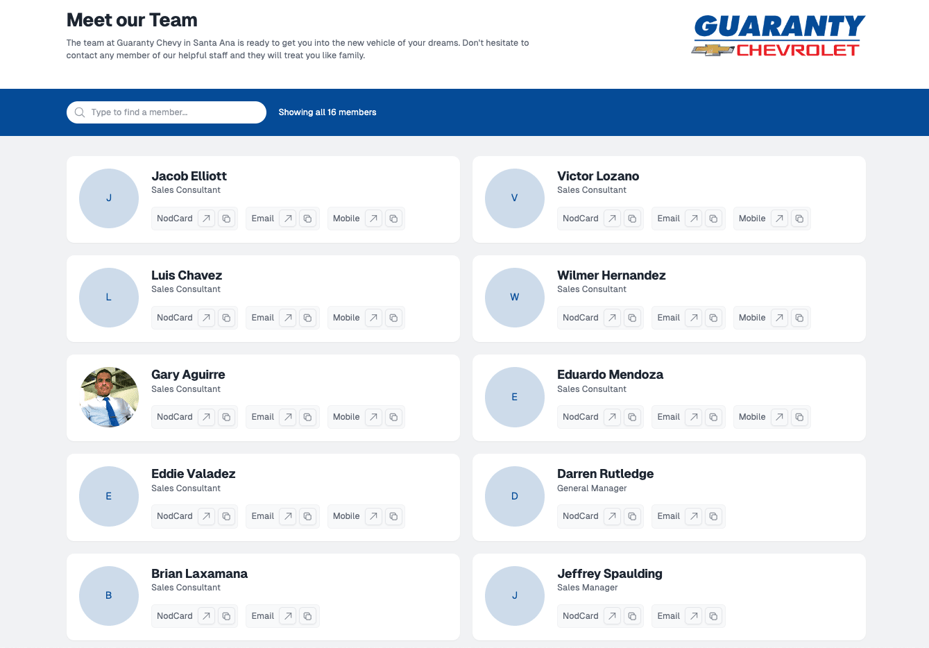 Contact Us | Guaranty Chevy OC Employee Directory | Guaranty Chevrolet