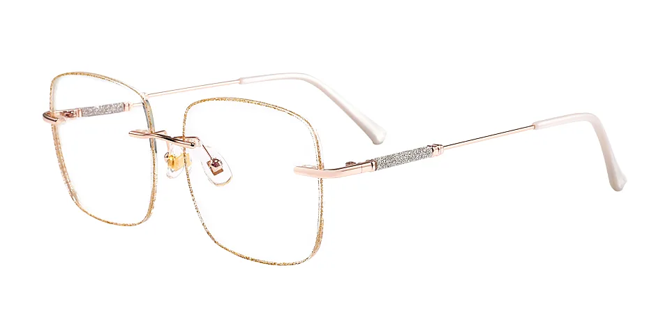 Sparkle Rose Gold And Gold Square Eyeglasses