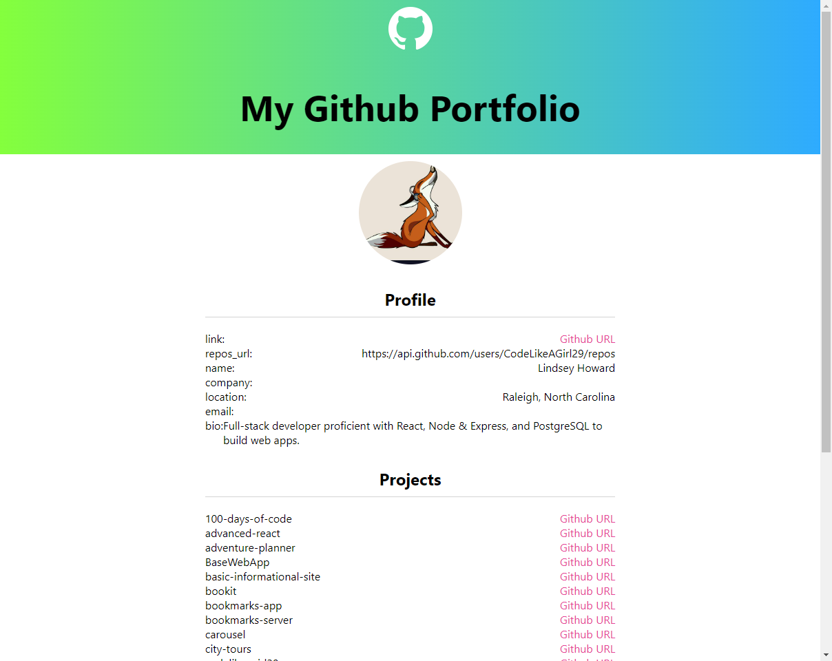 Github Codelikeagirl29github Api A React Site Using Githubs Api For A Dynamic Page With