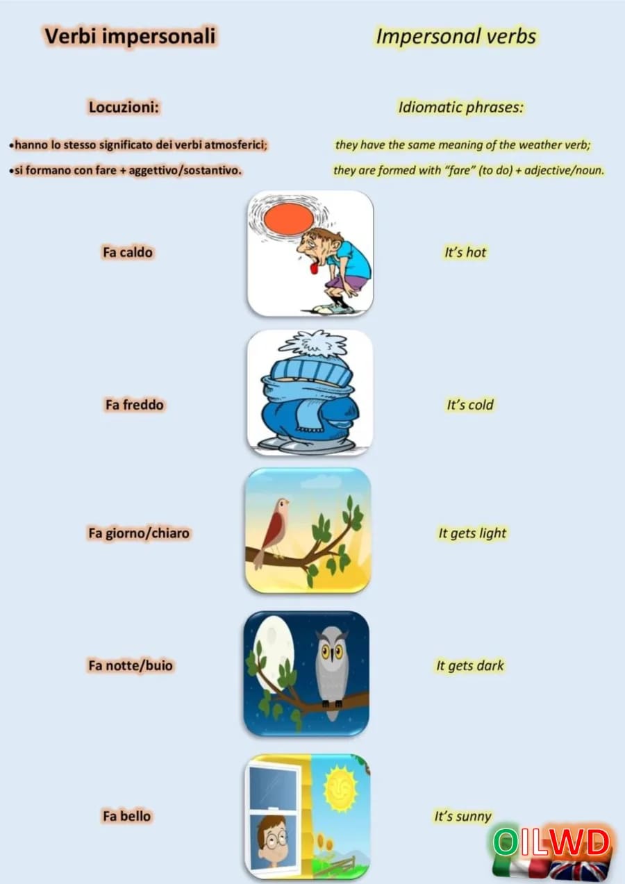 Verbi impersonali - Impersonal verbs: Quiz di grammatica - Grammar quiz