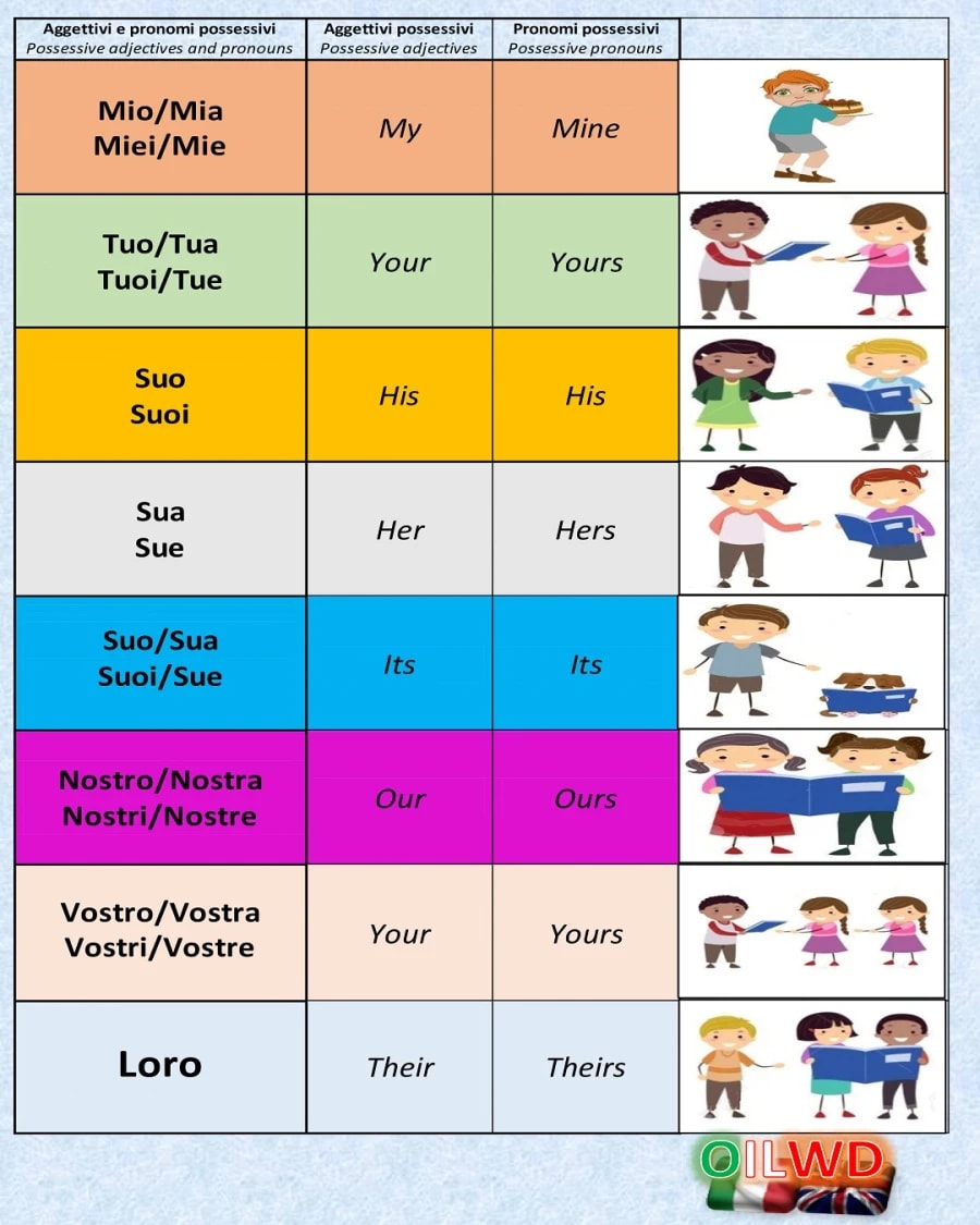 Aggettivi e pronomi possessivi- Possessive adjectives and pronouns ...