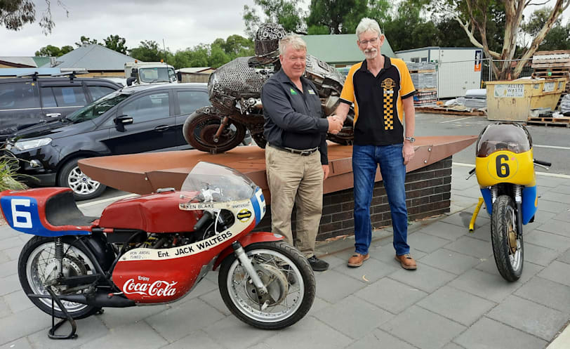 Ken Blake bikes parked at Gilbert’s Motor Museum