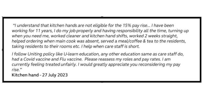 Uniting backs 25% pay rise for indirect care workers