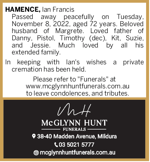 HAMENCE, Ian Francis