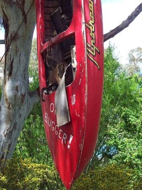 Red boat in tree at Maindample