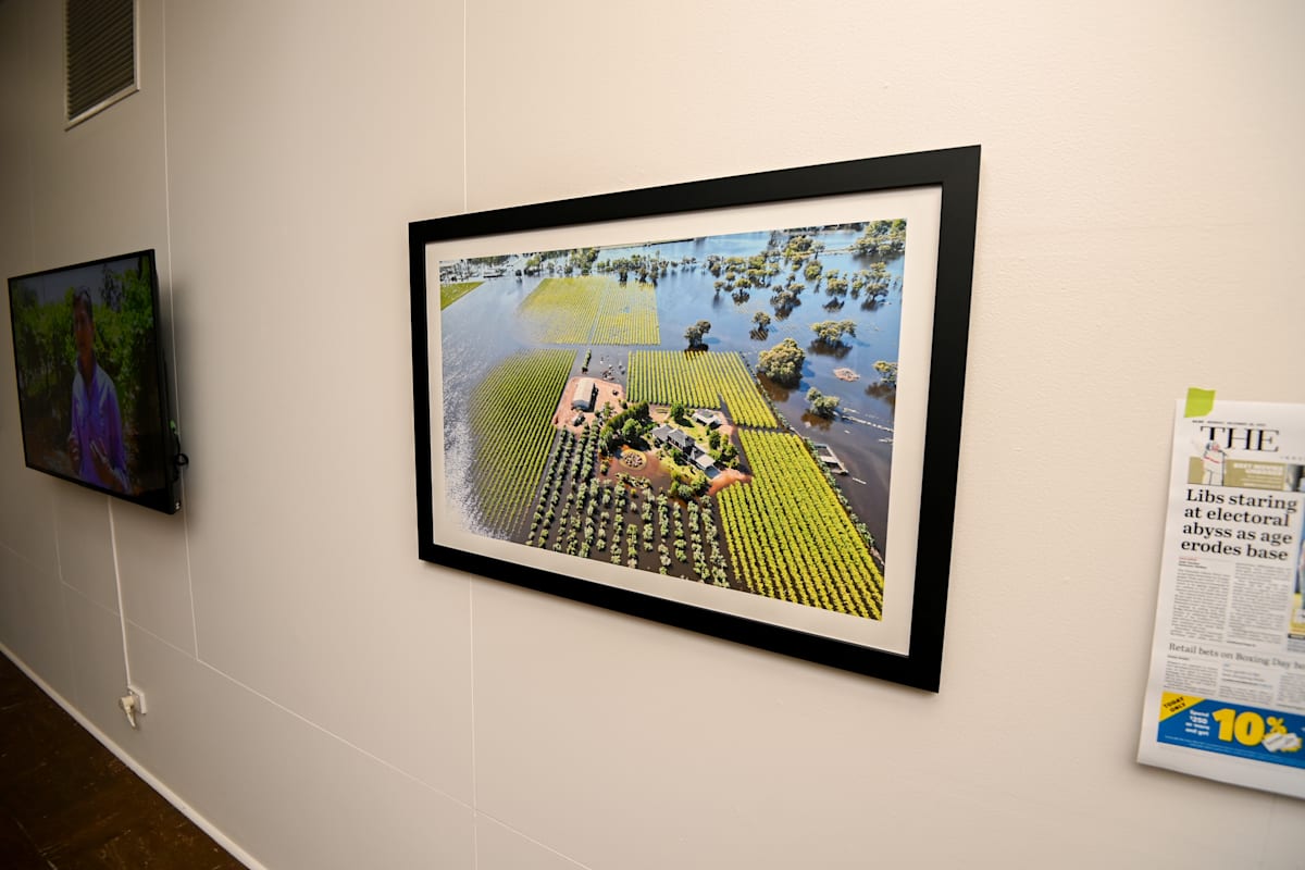 Exhibition frames flood reflections