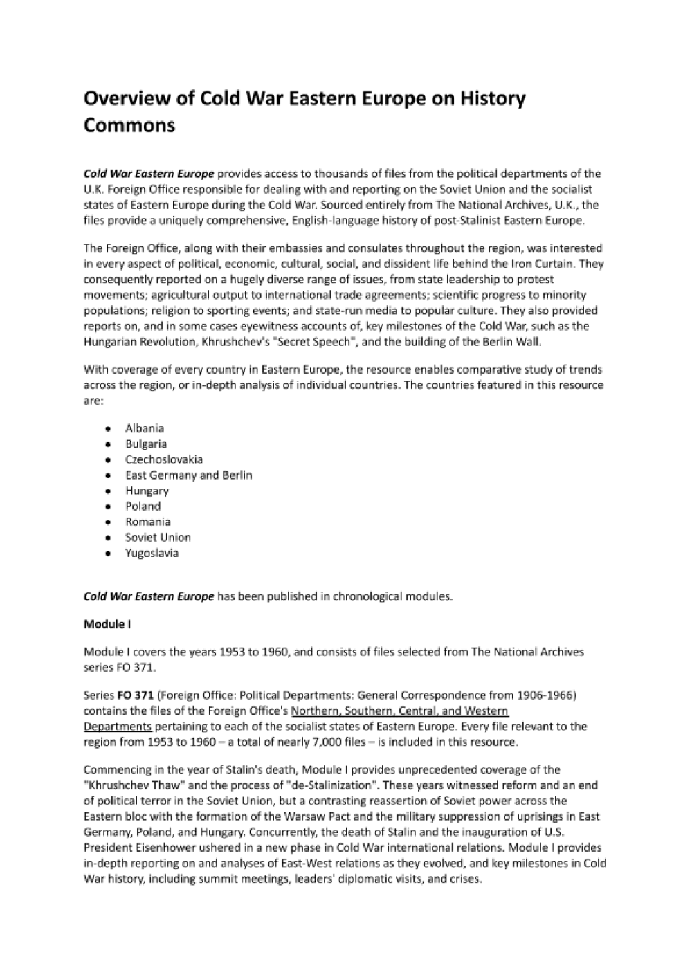 Cold War Eastern Europe - Overview | History Commons