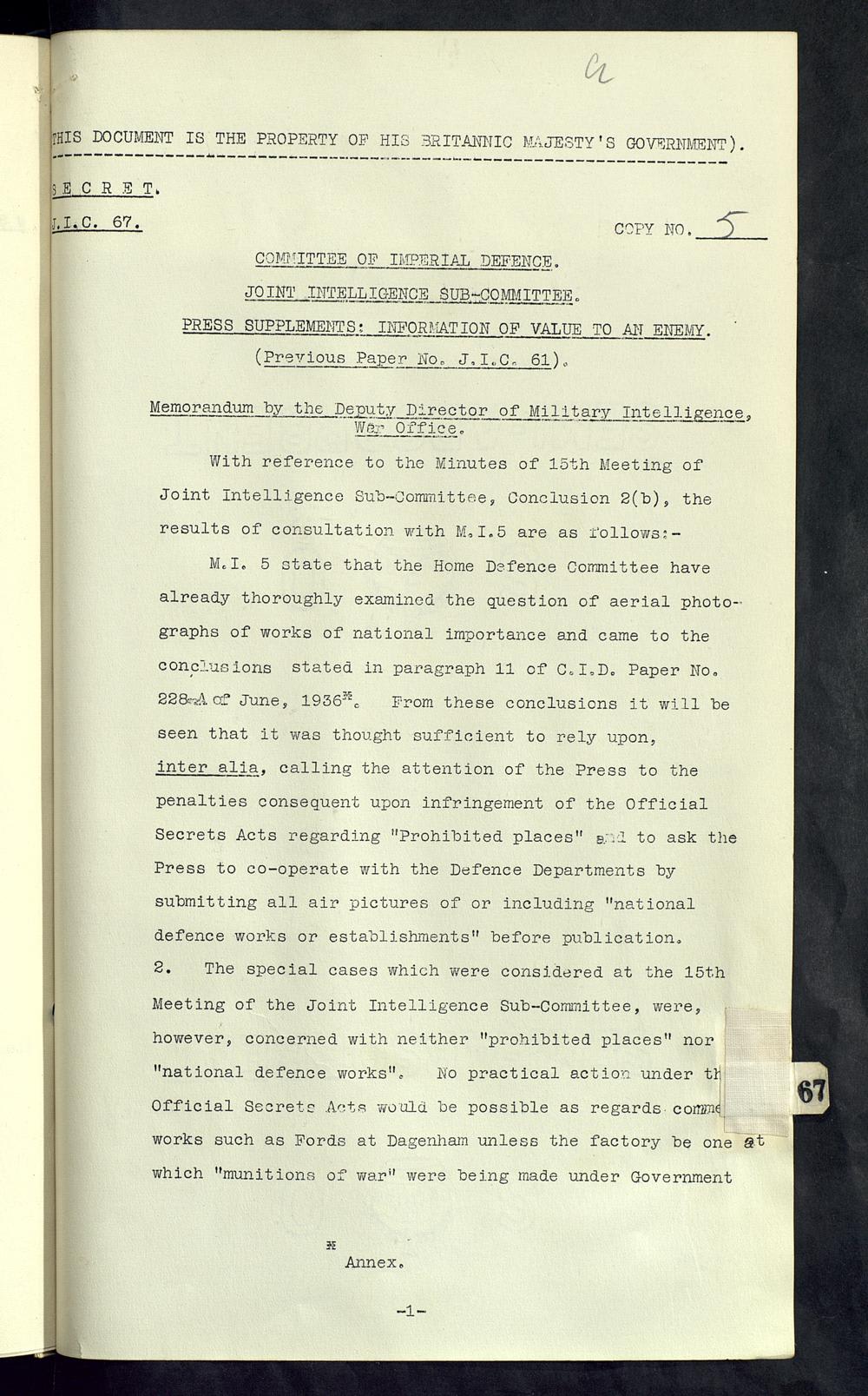 Press Supplements: Information of Value to an Enemy. Memorandum by the ...
