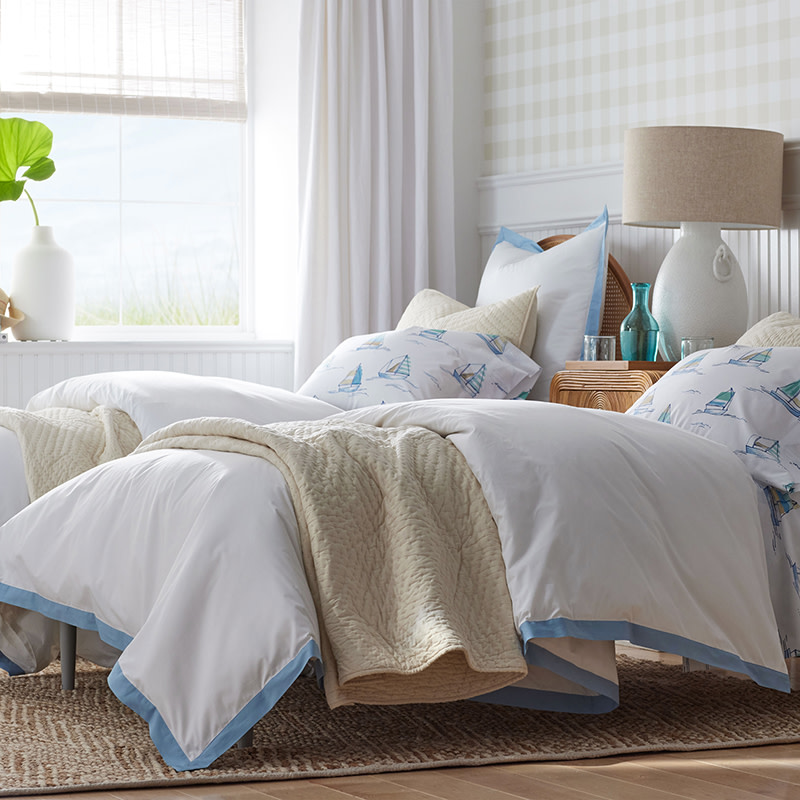 light blue border bedding