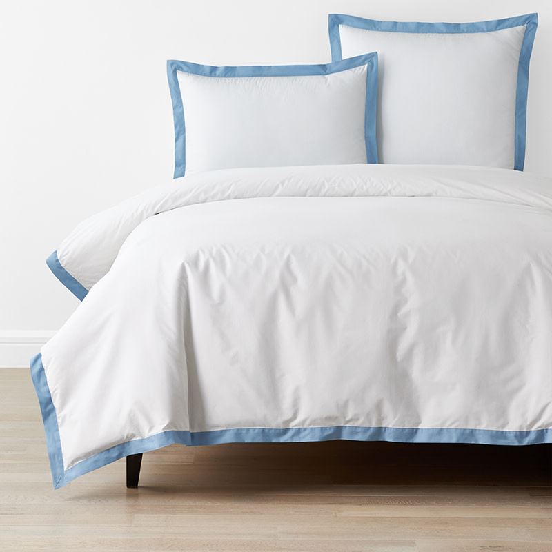 light blue border bedding