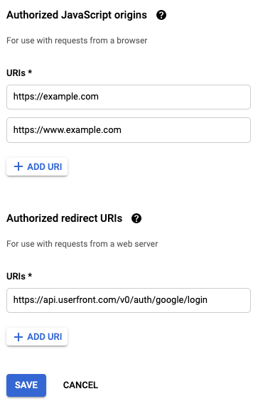 example google authorized uris