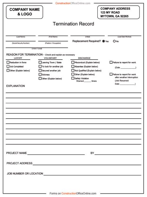 Termination RecordConstruction Office Online