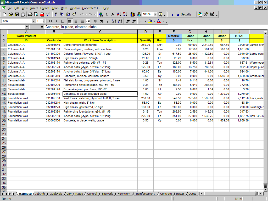 ConcreteCost Estimator For ExcelConstruction Office Online