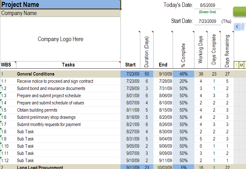 Commercial Schedule Package (5-day, 7-day, & wkly)Construction Office ...