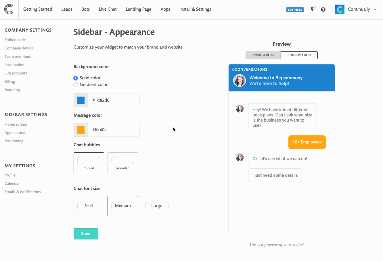 02 - Getting started - Customising the appearance - Continually Knowledge Base