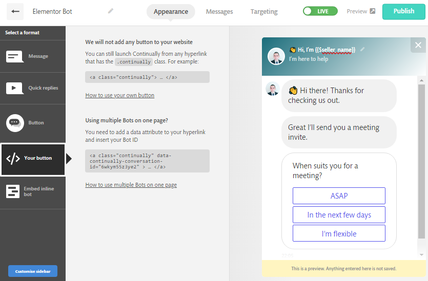 How to install and use Continually chatbots with Elementor Builder - Continually Knowledge Base