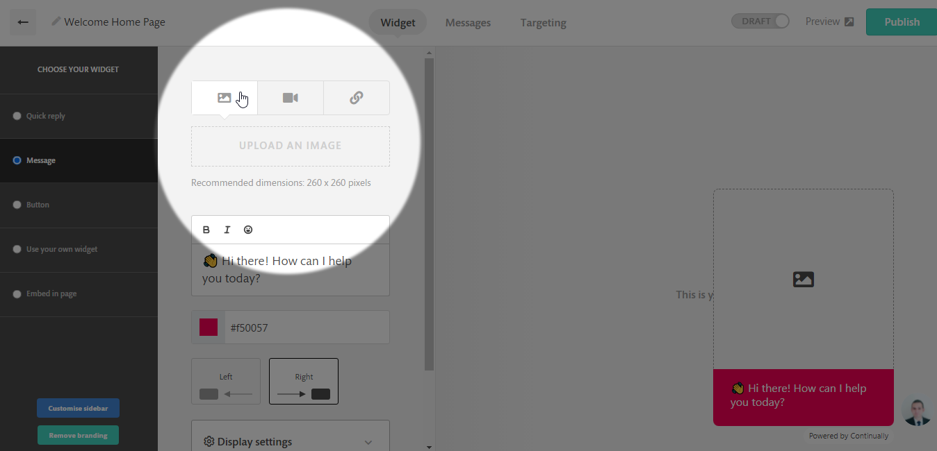 Adding images and media to your welcome message - Continually Knowledge Base
