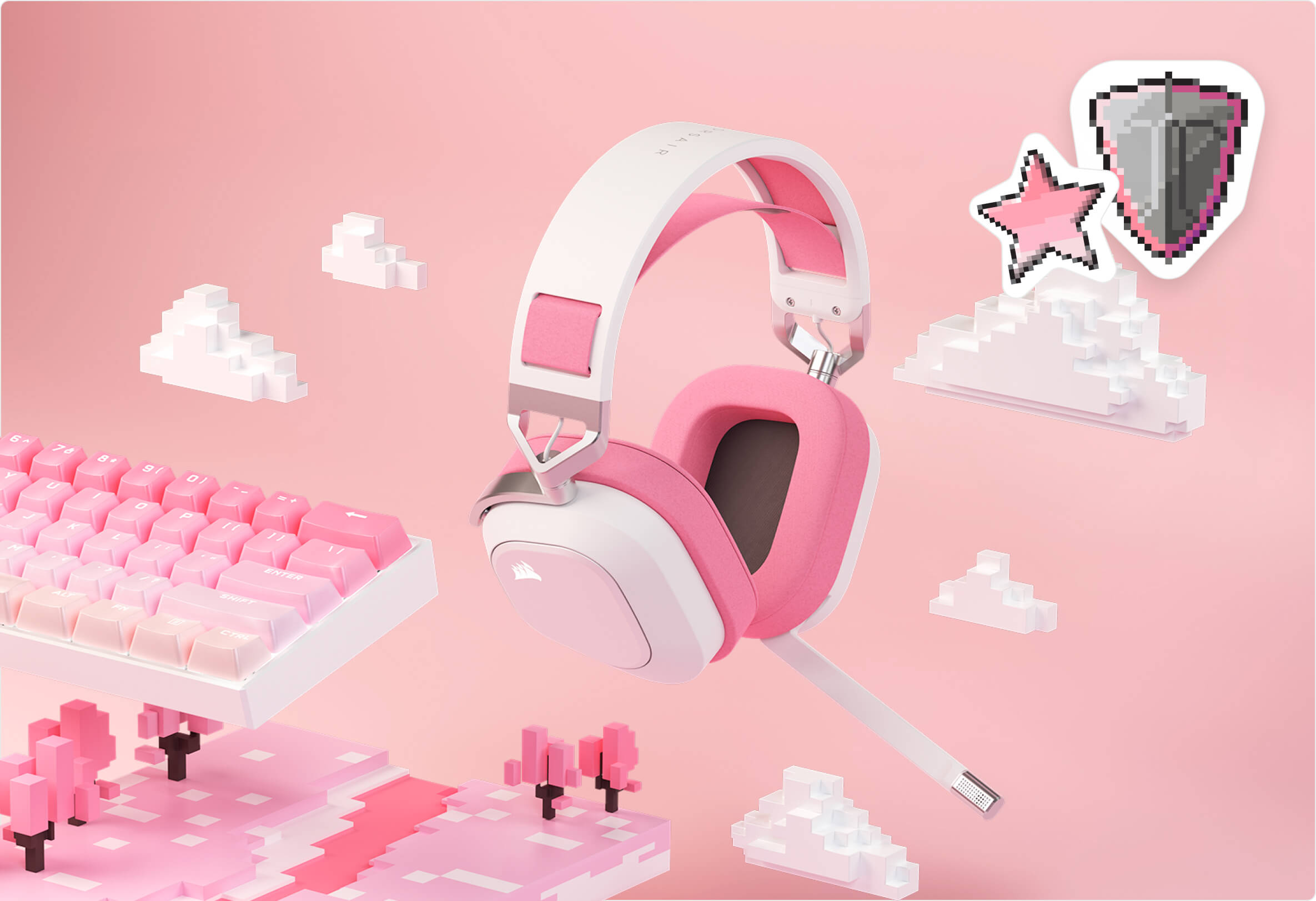 HS80 RGB WIRELESS Premium Gaming Headset with Spatial Audio – Pink Elixir