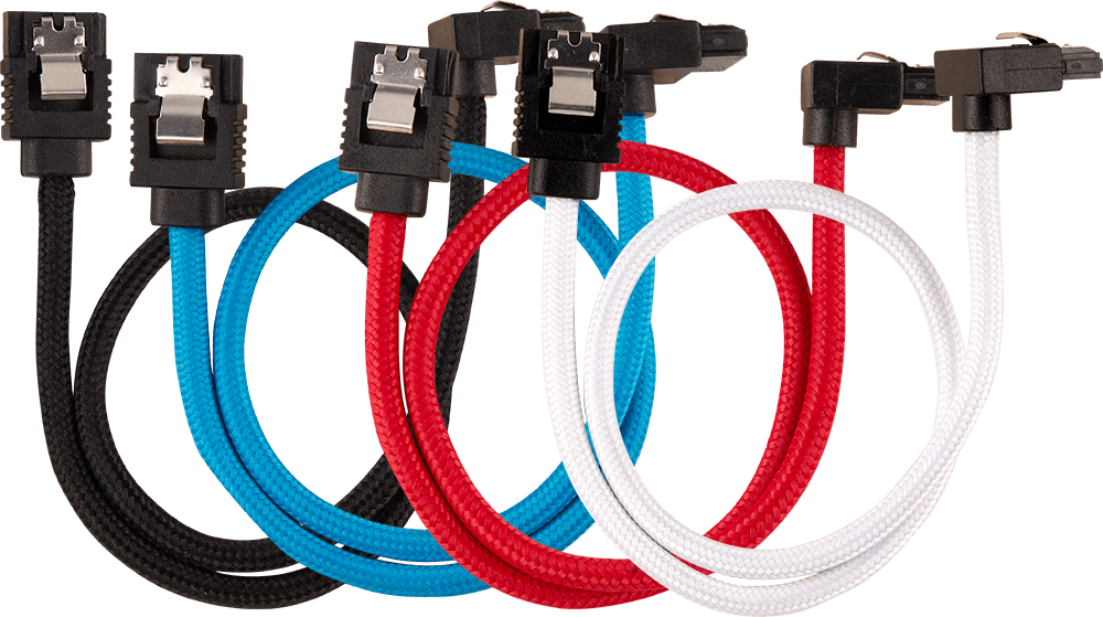 Premium Sleeved SATA 6Gbps 30cm 90° Connector Cable — Blue