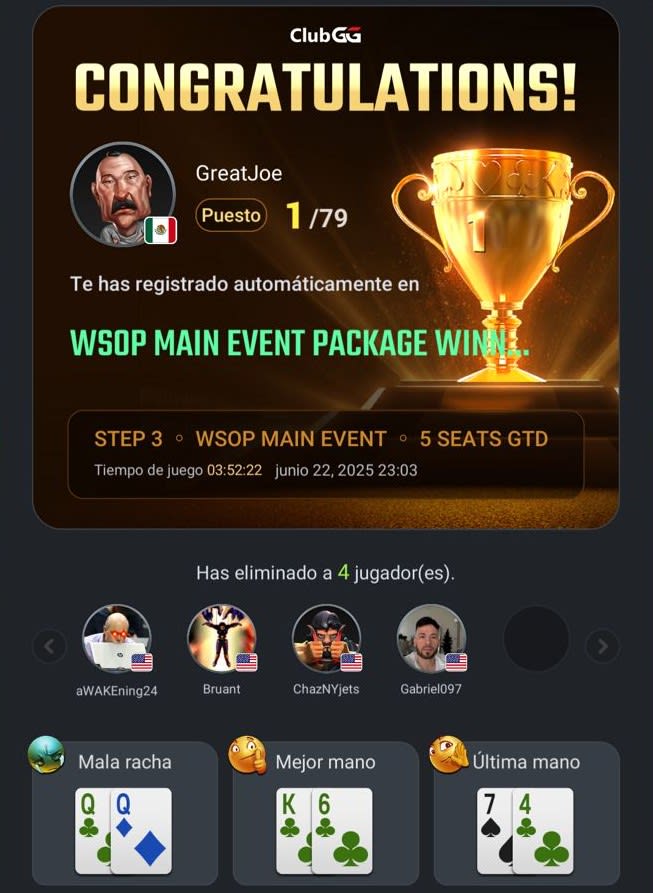 Joel Treviño pasa lista al Main Event: ganó su paquete en ClubGG