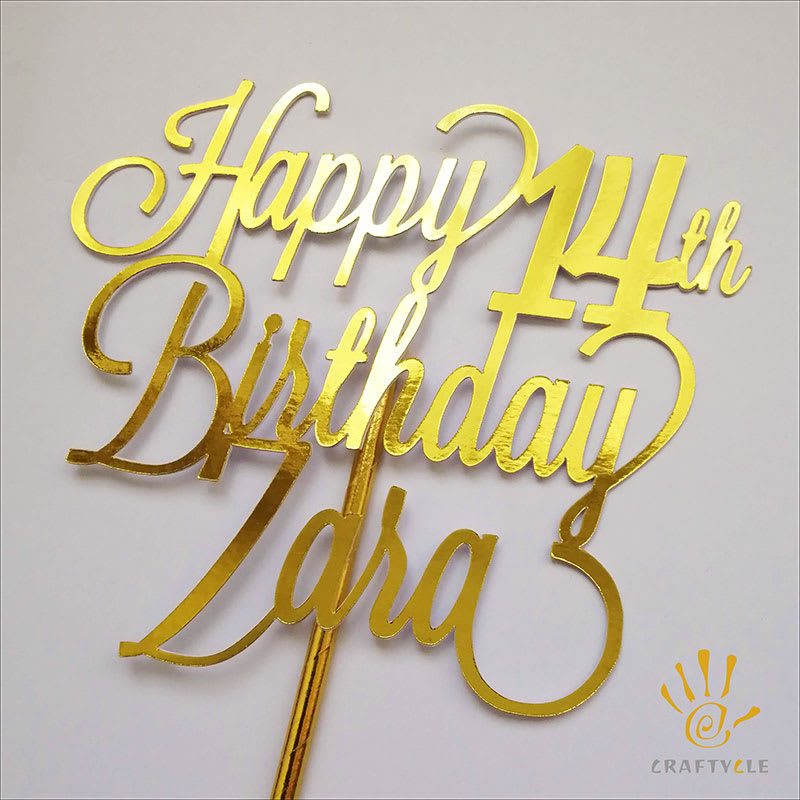 Cake Topper Personalised Birthday Cake Topper Mirror Metallic Gold ...