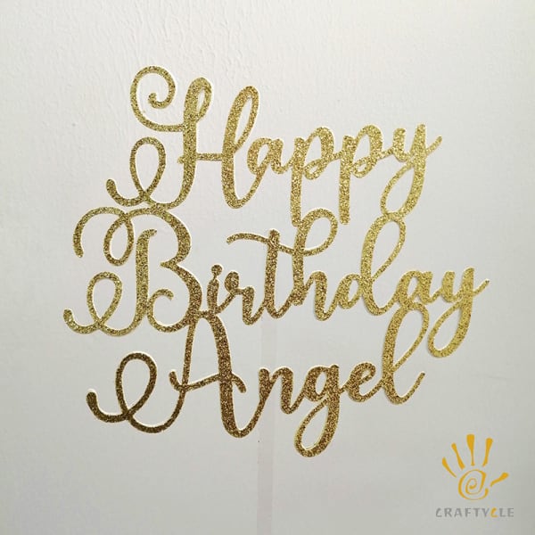 Cake Topper Happy Birthday Angel Cake Topper Gold Glitters - Craftycle