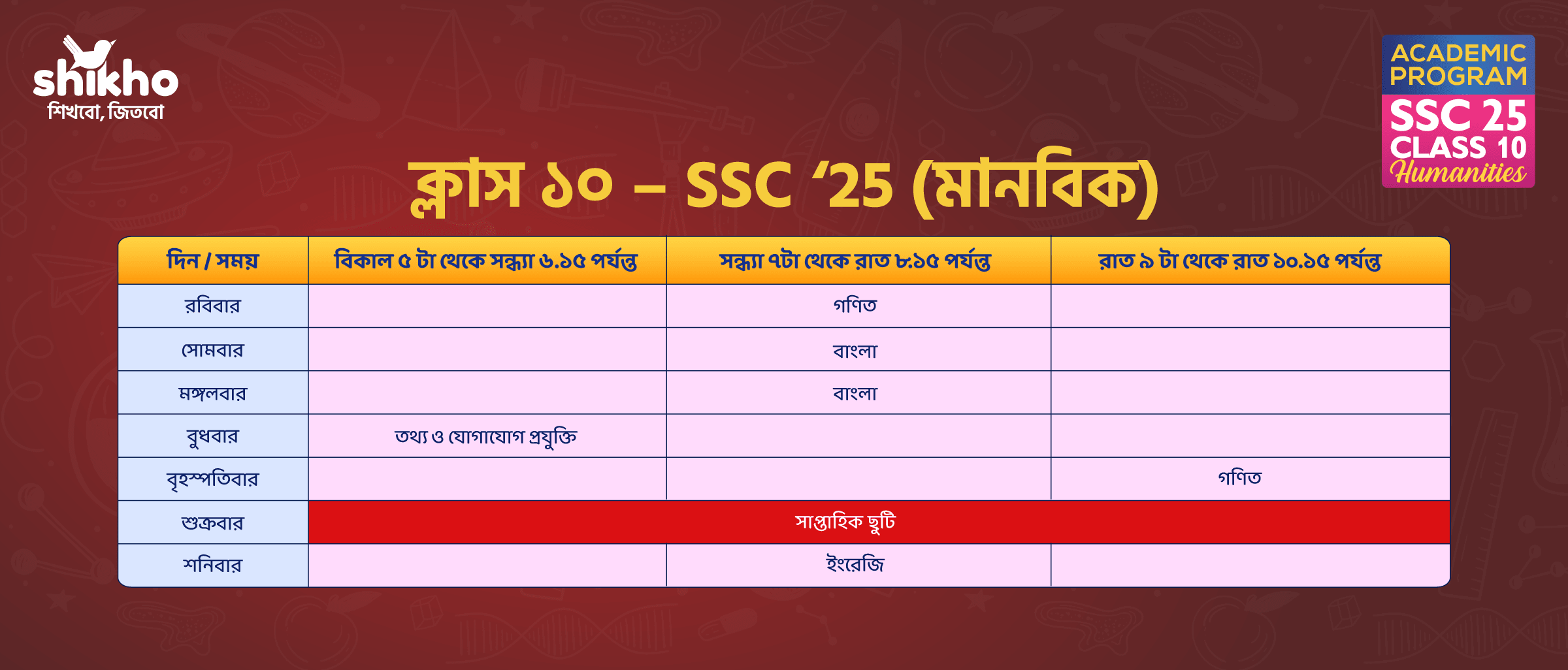 একাডেমিক প্রোগ্রাম- ১০ম শ্রেণি । SSC '25 | মানবিক । Shikho