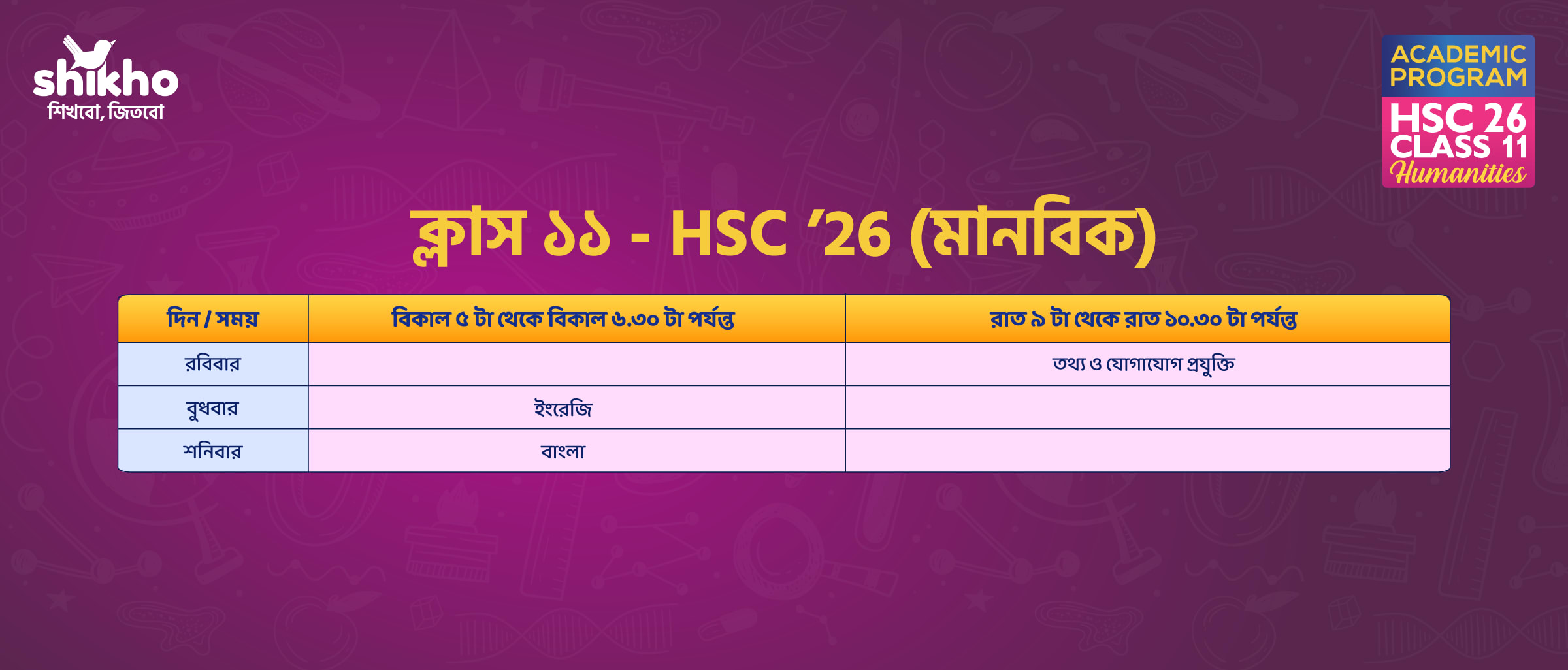 HSC '26 - ১১শ শ্রেণি | একাডেমিক প্রোগ্রাম | Humanities