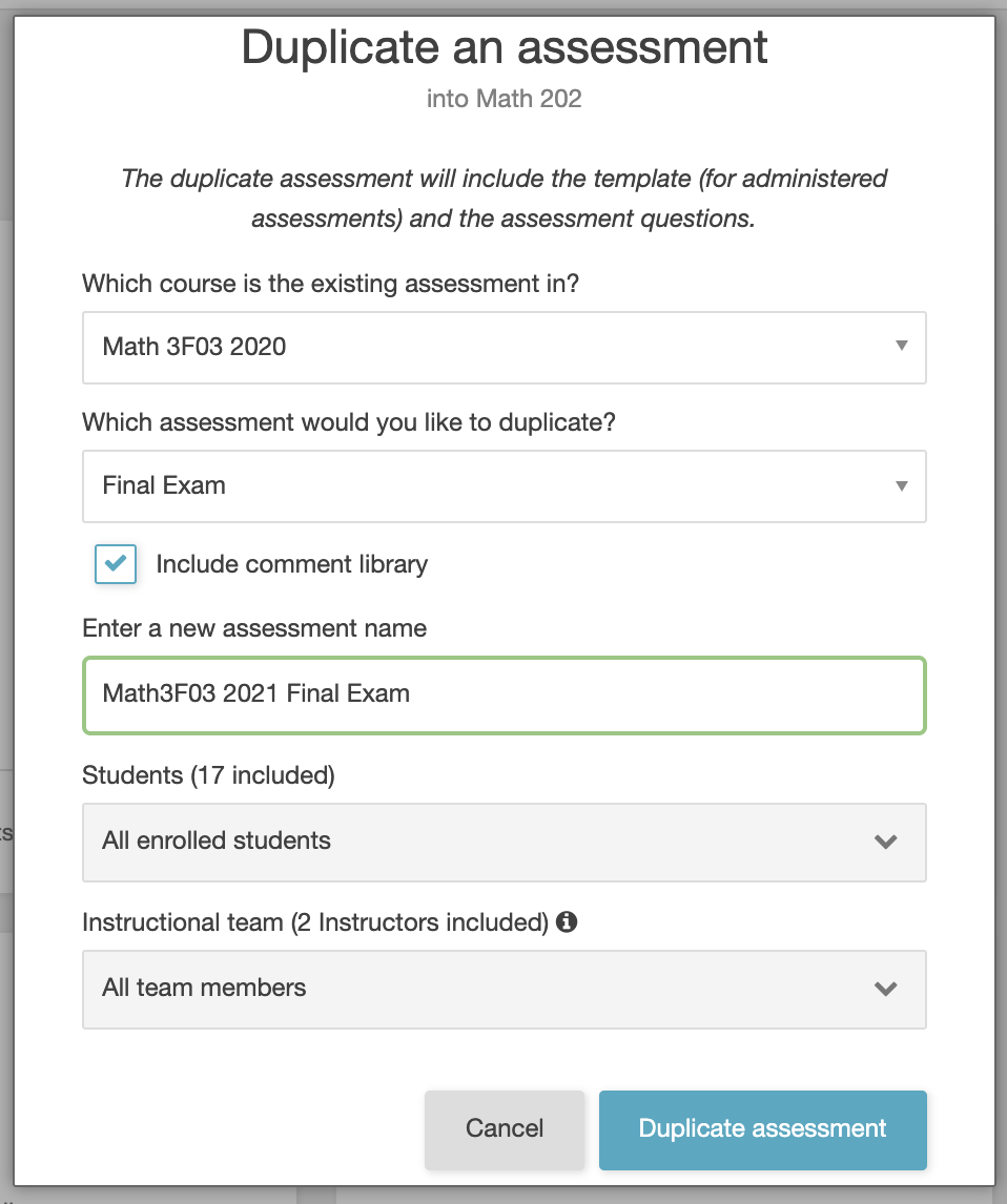 Duplicating Assigned assessments for sections or multiple versions ...