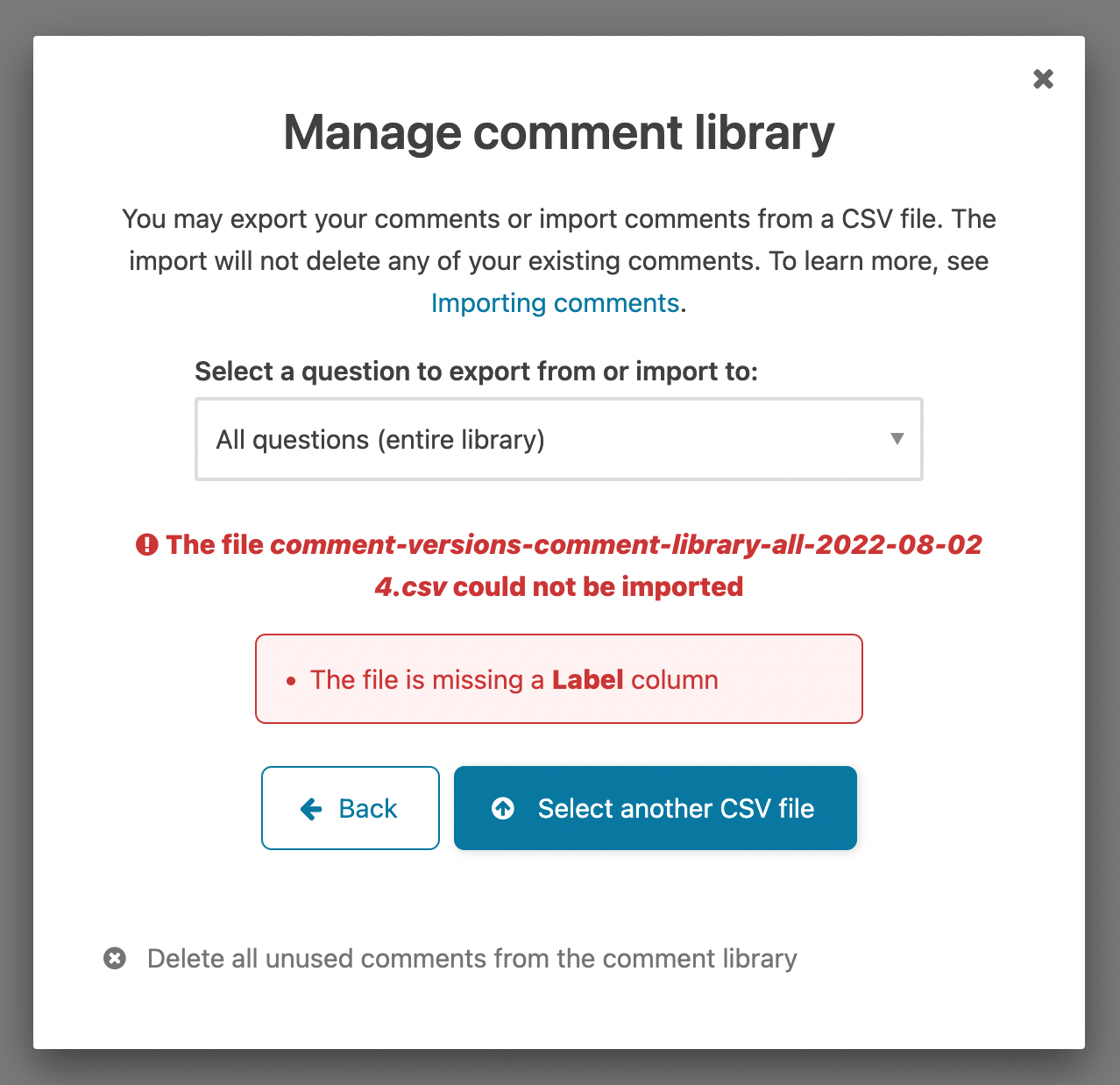 Importing and exporting the comment library | Crowdmark
