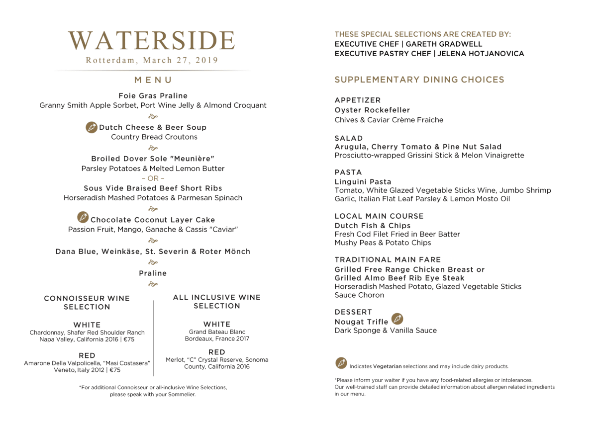 Waterside Dinner Menu #8 | Cruisemans